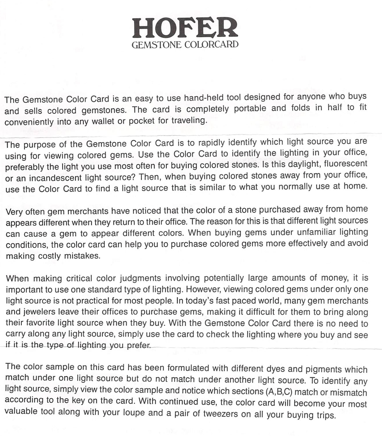 Hofer Gemstone COLORCARD